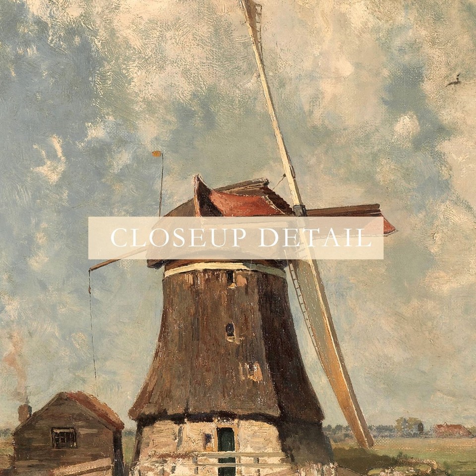 Vintage Dutch Windmill Landscape Painting Giclee Print on Fine Art ...