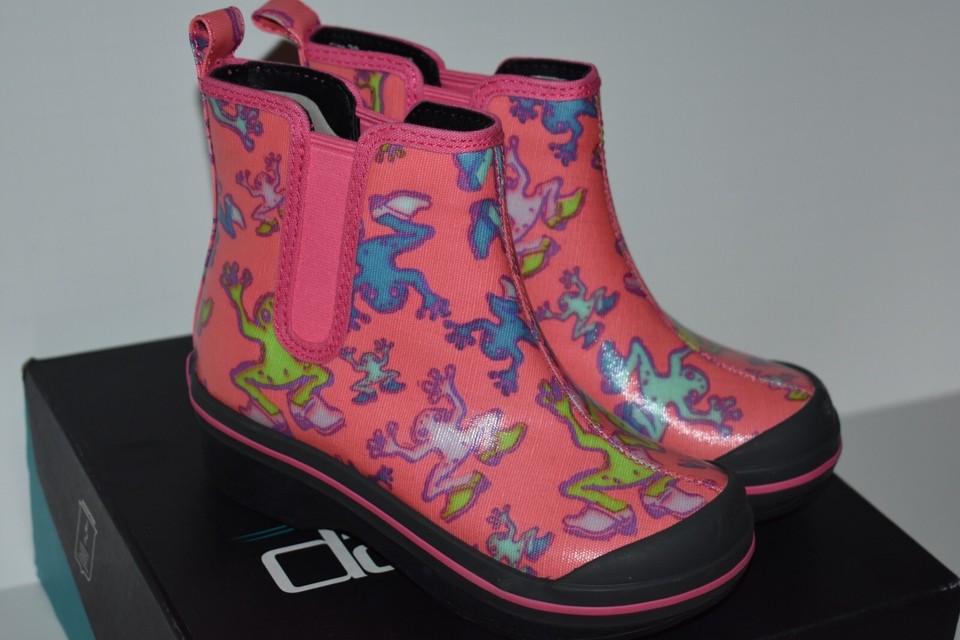 DANSKO Kids Vicki Coated Canvas Rain Boots Pink Frog Print Sz 28 Slip ...