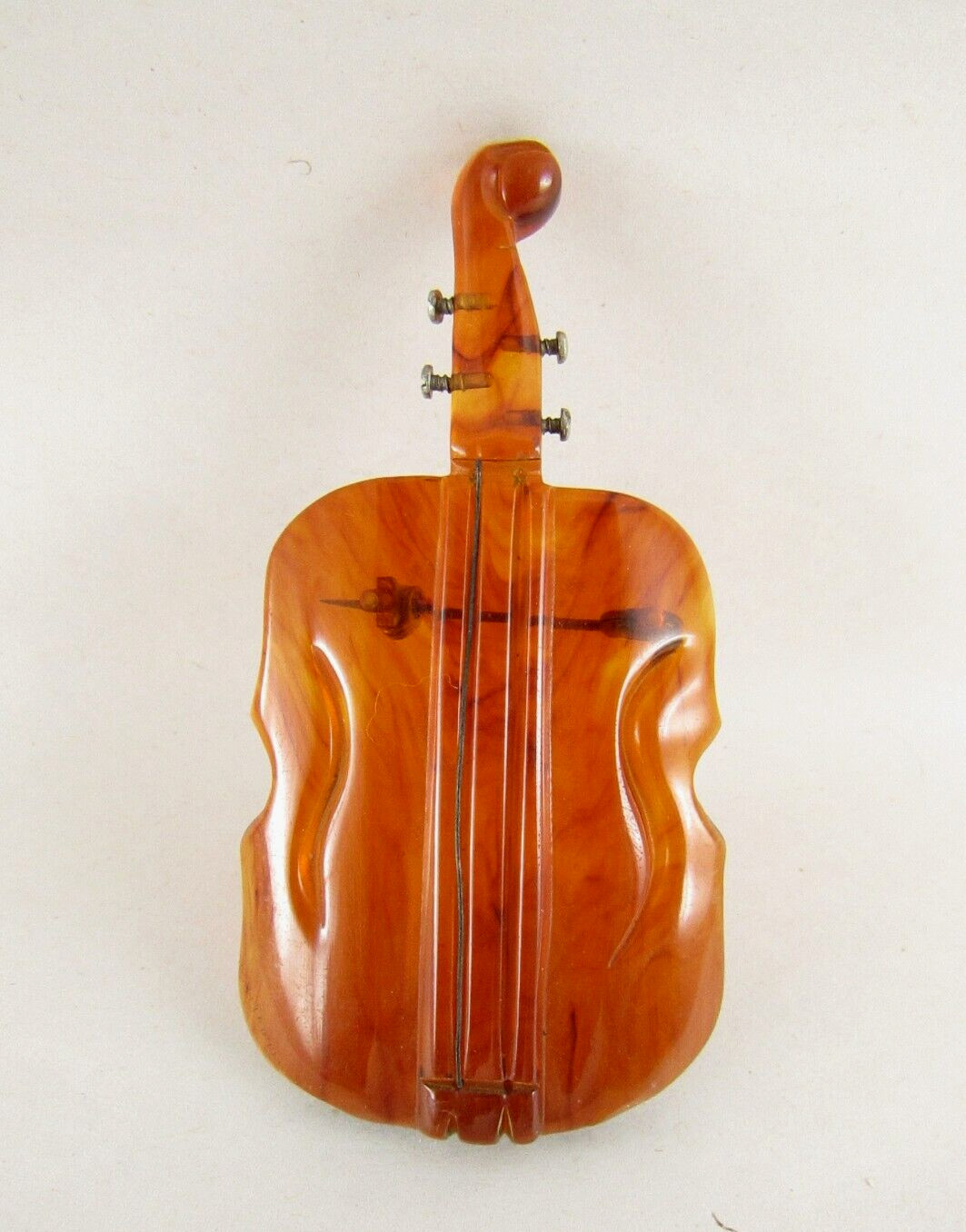 VINTAGE AMBER COLLOR VIOLIN CELLO 3" LONG PIN BROOCH - Gem