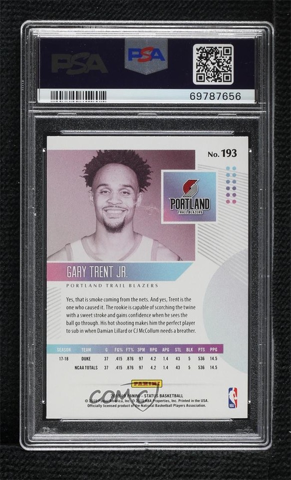 2018-19 Panini Status Rookies 2 Red Gary Trent Jr #193 PSA 10 GEM MT ...