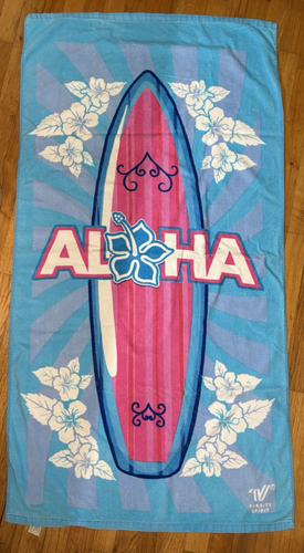 Vtg Aloha Varsity Spirit Cheer Beach Towel 30x59 Hawaii Swim Surf | eBay