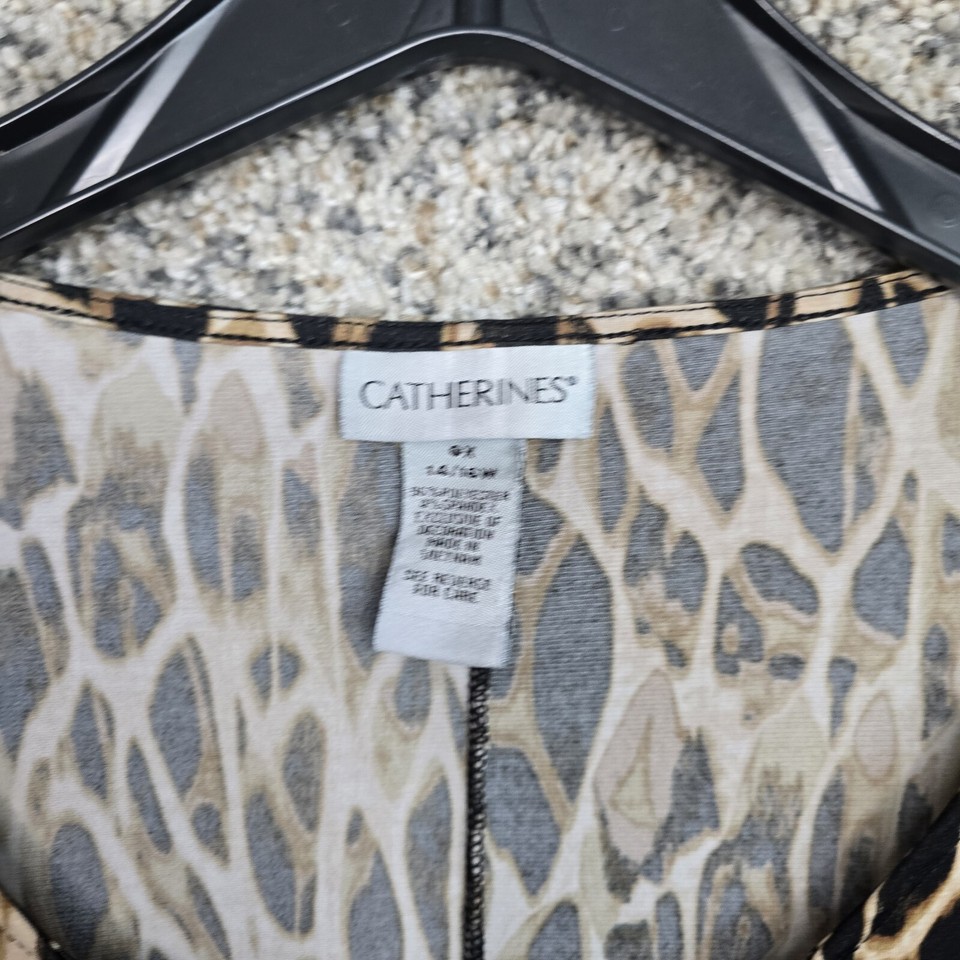 Catherines Top Womens Plus 0X 14/16W Brown Animal Print Blouse Stretch ...