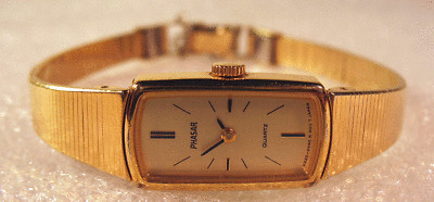 Vintage Phasar Quartz Ladies Dress Wrist Watch, Gold Tone Ribbed Band ...