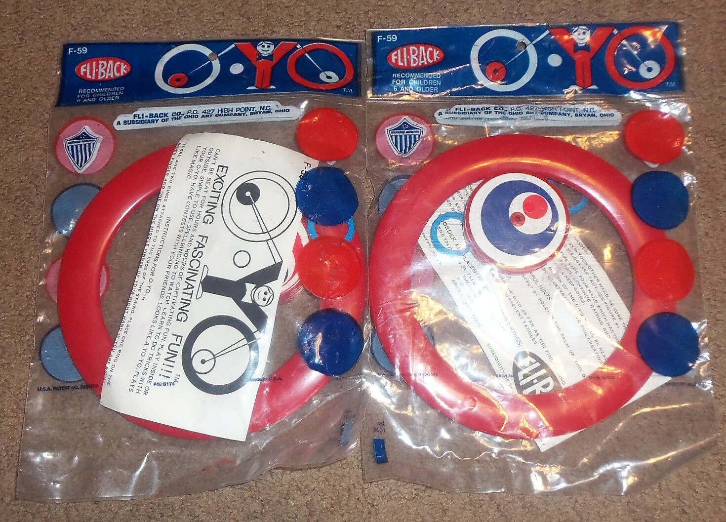 VINTAGE Lot of 2 FLI-BACK fly FLI BACK YO YO FRISBEE TOY F-59 USA made ...