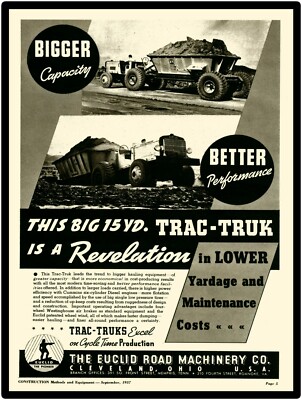 1937 Euclid Road Machinery Co. New Metal Sign: Euclid Trac Truks ...