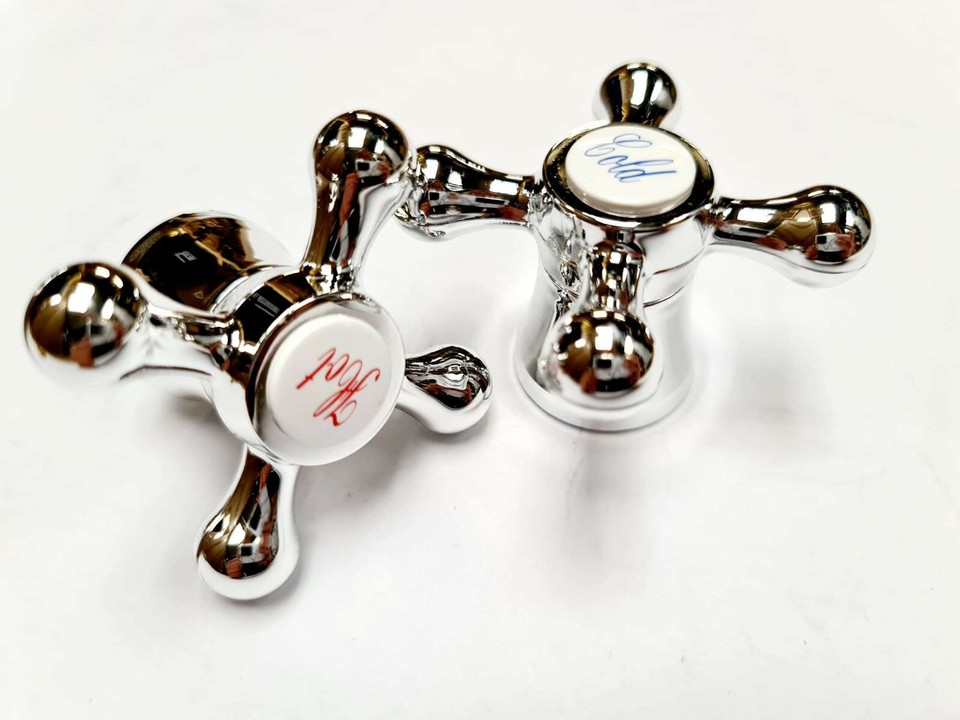 REPLACEMENT HOT & COLD VICTORIAN STYLE TAP TOP HEAD COVERS CHROME ...