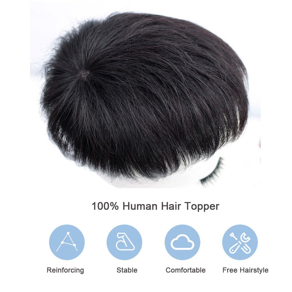 100% Human Hair Toupee for Men Handmade Headspin Clip in Hair Topper ...
