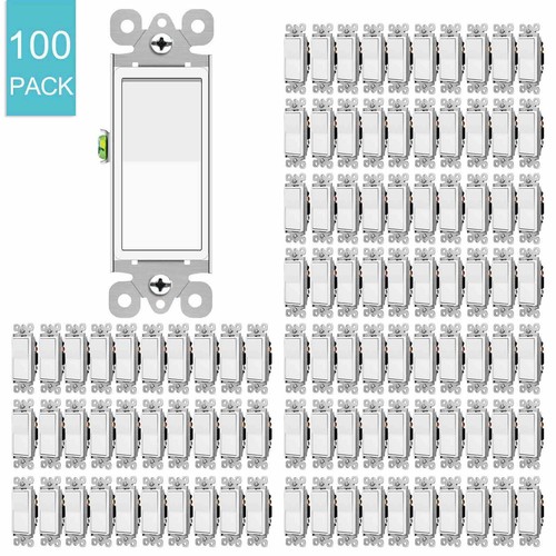 Single Pole Wall Light Switch 15A 120/277 Volt On/Off Rocker Paddle 100 ...