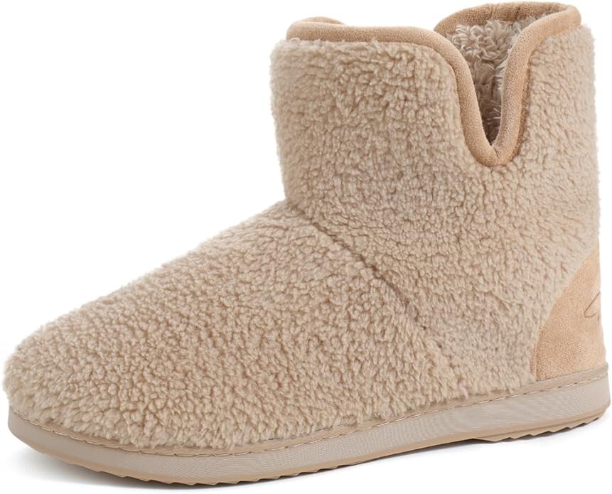 Women's Plush Teddy Bootie Slippers Warm Fuzzy Indoor Shoes Breathable ...