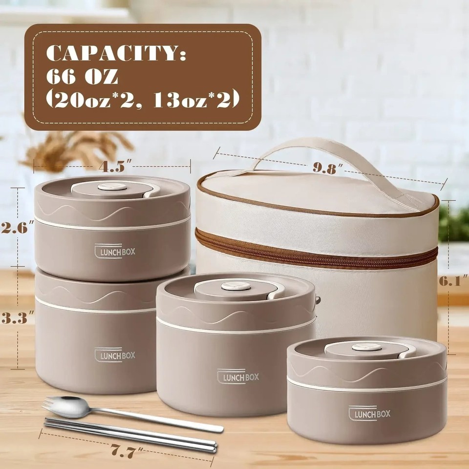 Lunch/Snack Box for Stackable, stainless steel liner 4-Tier Bento Box ...