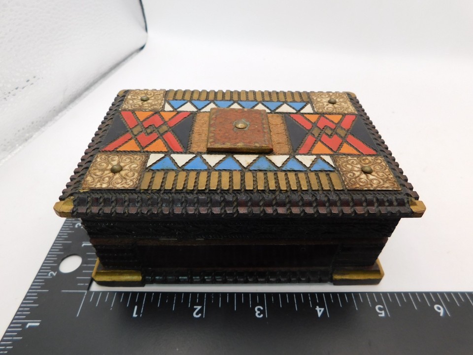 Vtg Signed S. Kolesnikoff Hinged Keepsake Trinket Tramp Art Dresser ...