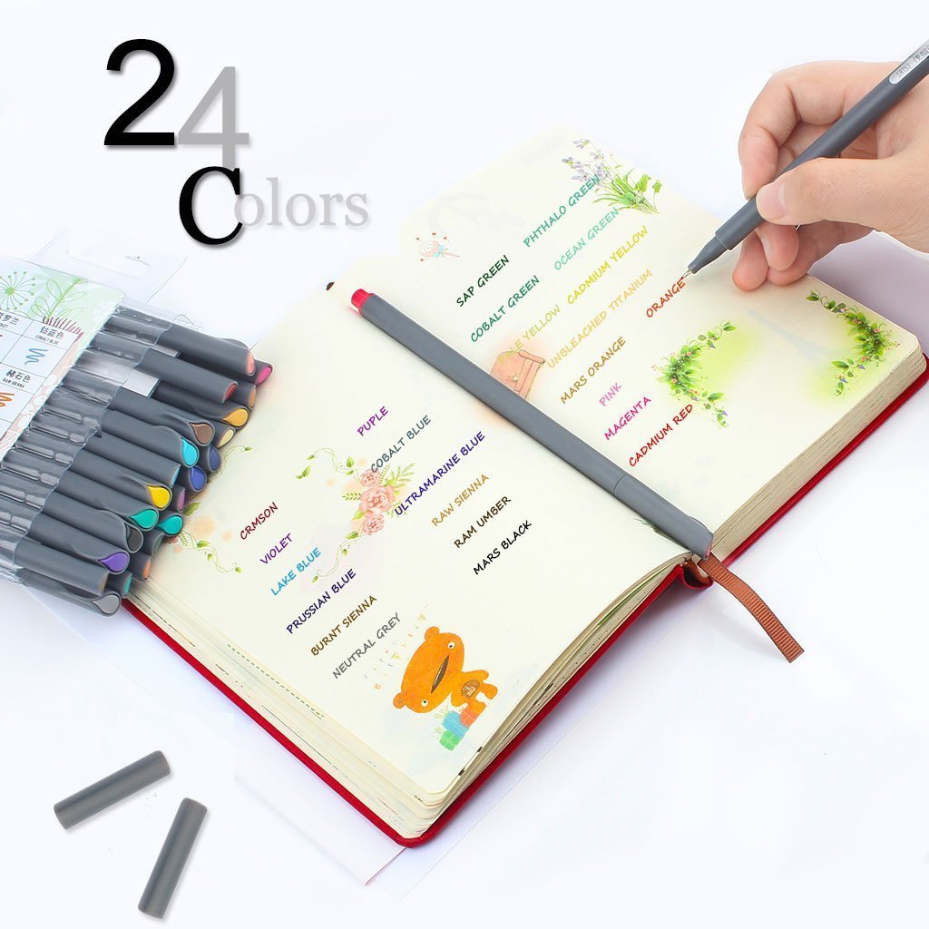 24 Fineliner Color Pens Set, Taotree Fine Line Colored Sketch Writing ...