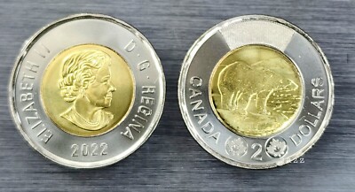 2022 Canadian $2 Dollar Polar Bear Toonie Coin Queen Elizabeth II UNC ...
