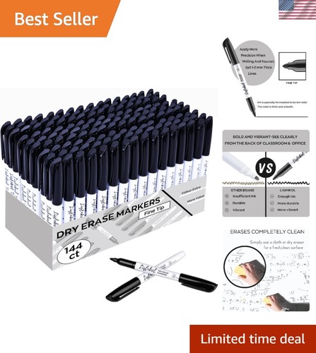 Dry Erase Markers with Fine Tip, Bulk Pack of 144 with Black ...
