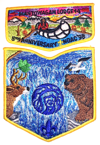 Lodge # 14 Mantowagan 5th Anniversary 2 piece OA Flap Set NOAC 1998 ...