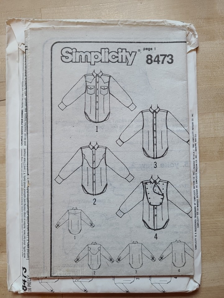 Simplicity 8473 Fitted Country Western Shirt w Button or Snap Close Sz ...