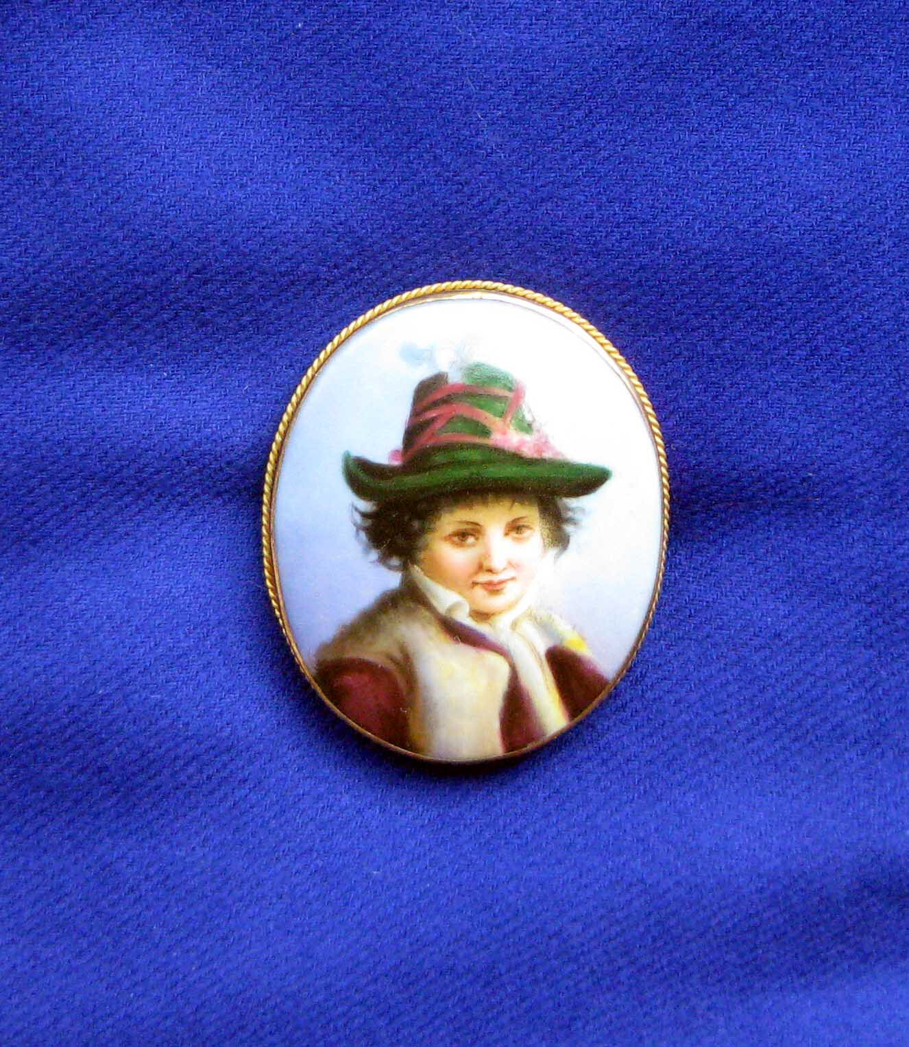 Fine antique Shepherd Boy miniature painting on porce… - Gem