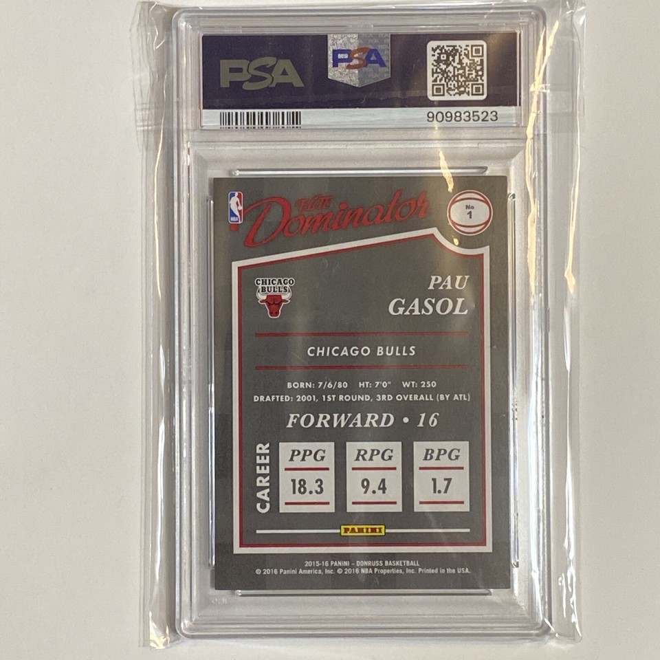 Pau Gasol 2015 Panini Donruss Elite Dominator 1/1 Psa 7 Bulls | eBay