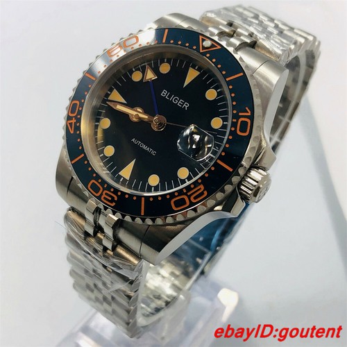 vintage 40mm BLIGER blue dial sapphire crystal automatic movement mens ...