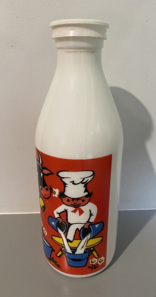 VTG Retro Egizia Milk Glass Bottle Cow Milk Man Farmer with Lid Made in ...