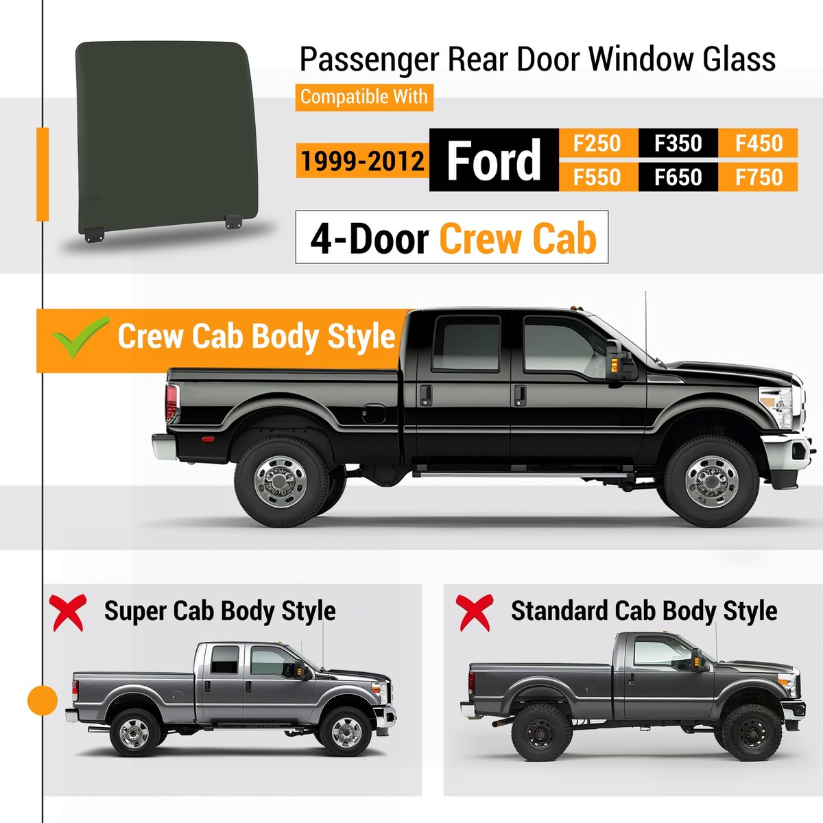 Ford F250 Door Window Glass Right Side Passenger Dark Tinted Door