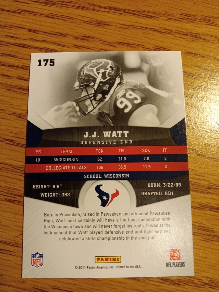 2011 Gridiron Gear J.J. Watt RC #175 | eBay