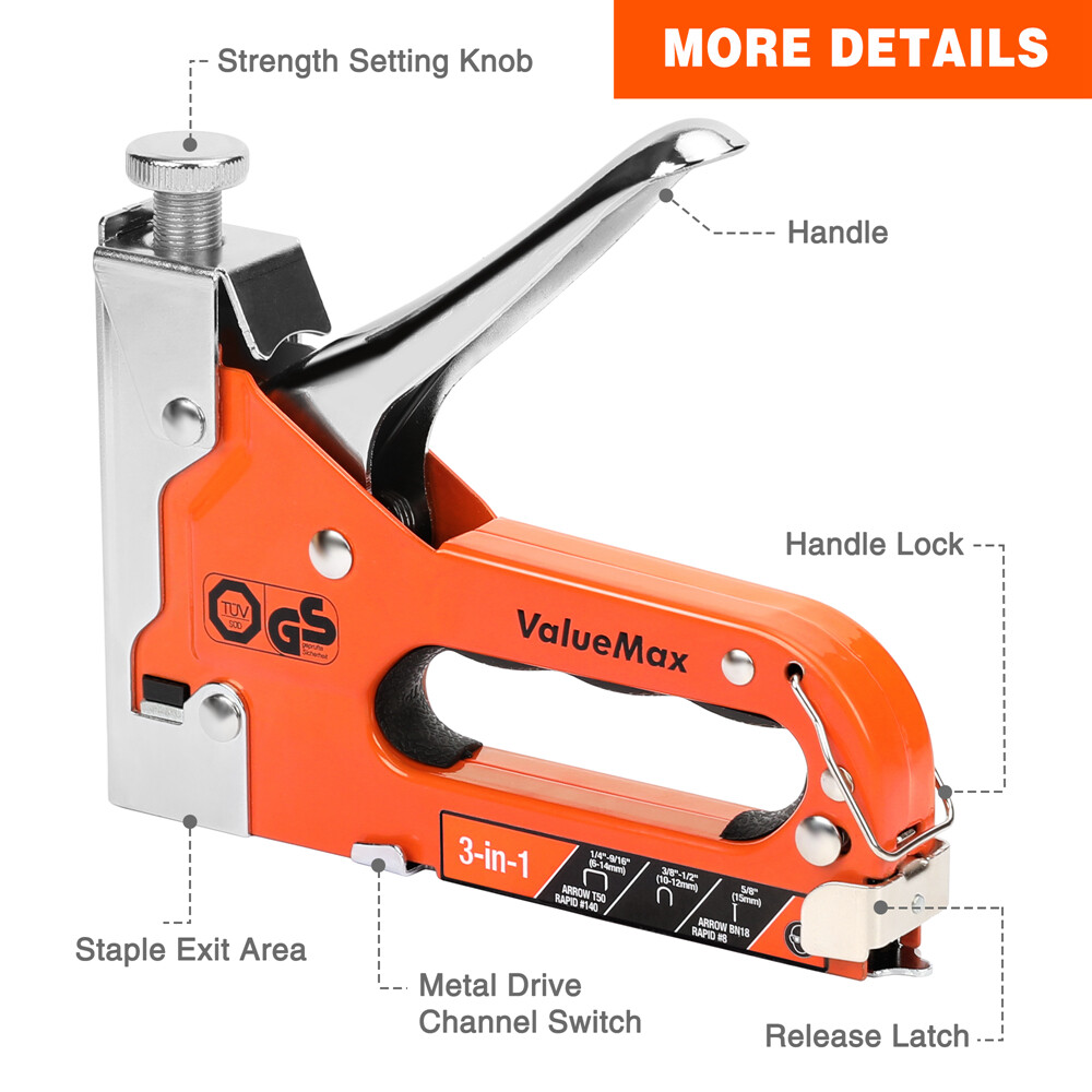 ValueMax Heavy Duty Staple Gun Set Tracker Nailer Stapler Kit W ...