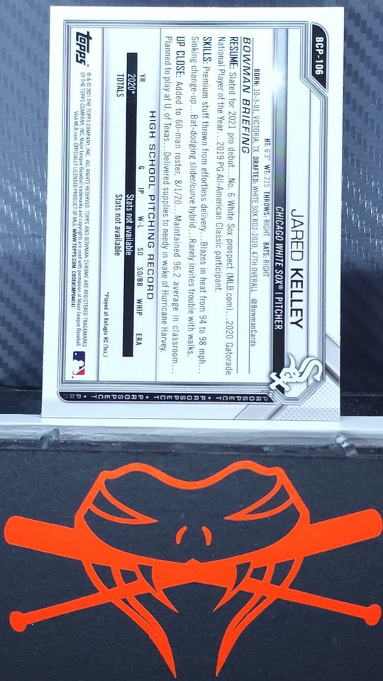 Jared Kelley 2021 1st Bowman Chrome Prospects #BCP-106 - White Sox RC ...