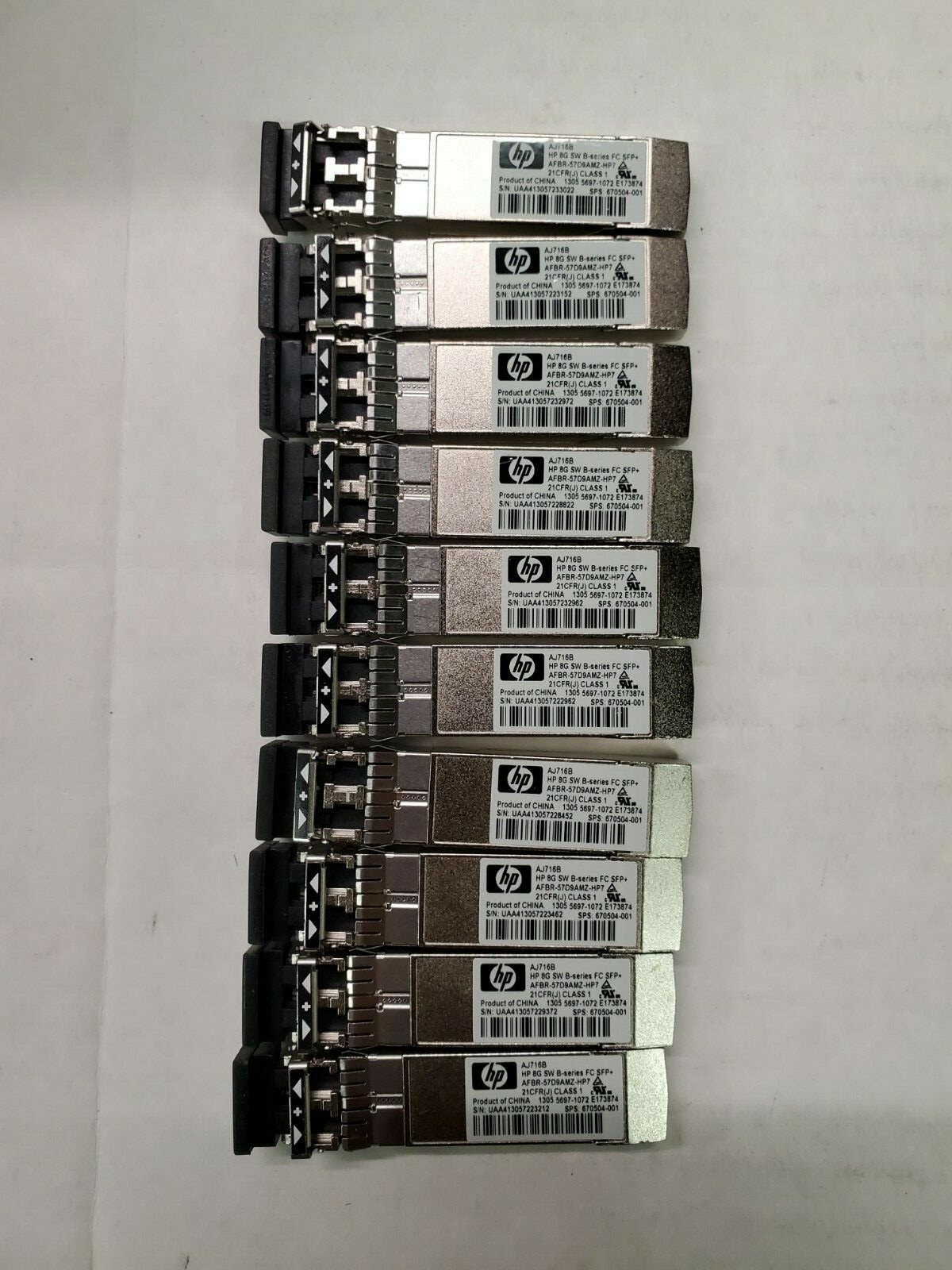 Lot of 10 HP AJ716B 670504-001 8Gb SW B-series FC SFP+ Transceiver ...