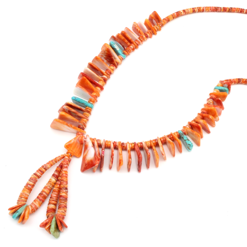 Southwest Orange Spiny Oyster Shell & Turquoise Beaded Necklace 17" SW ...