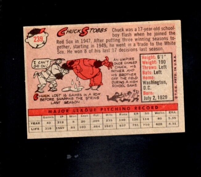 1958 Topps # 239 Chuck Stobbs Ex-Mt | eBay