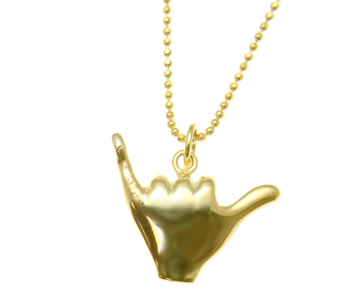 YELLOW GOLD PLATED SILVER 925 HAWAIIAN "SHAKA" HANG LOOSE PENDANT 12MM ...