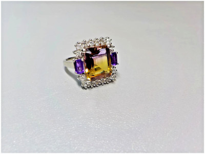 Ametrine Amethyst Cubic Zirconia Sterling Silver Large Square Ring | eBay