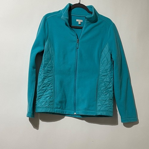 Talbots factory size M aqua full zip fleece/quilted combo pockets ...