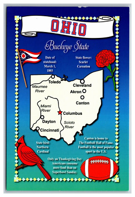 Ohio Buckeye State Map Bird Flag 6x4 Continental Size Unposted Postcard ...