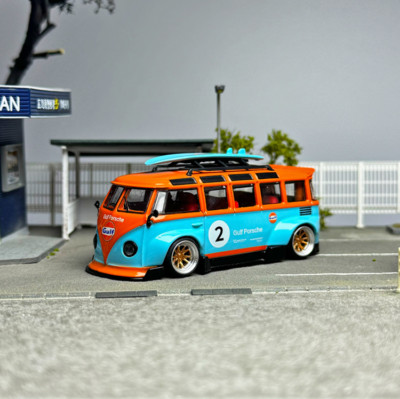 LF 1/64 Scale VW T1 Bus Van Gulf Coating Alloy Model Car Surfboard ...