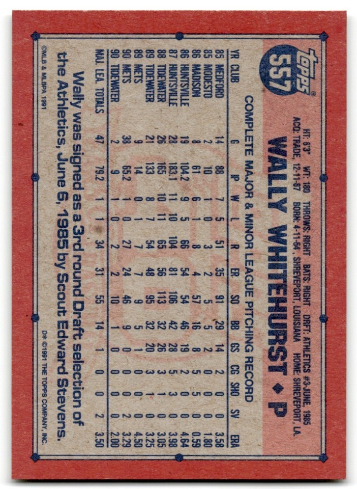 1991 Topps Wally Whitehurst New York Mets #557 | eBay