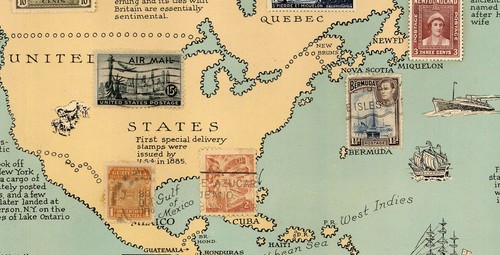 Pictorial Philatelic Institute Stamp Map of the world Vintage Poster ...