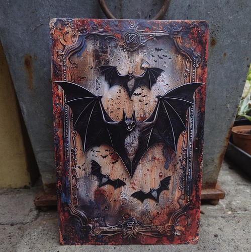 Gothic Bat Aluminium Metal Sign Plaque Wall Hanging Decor Halloween ...