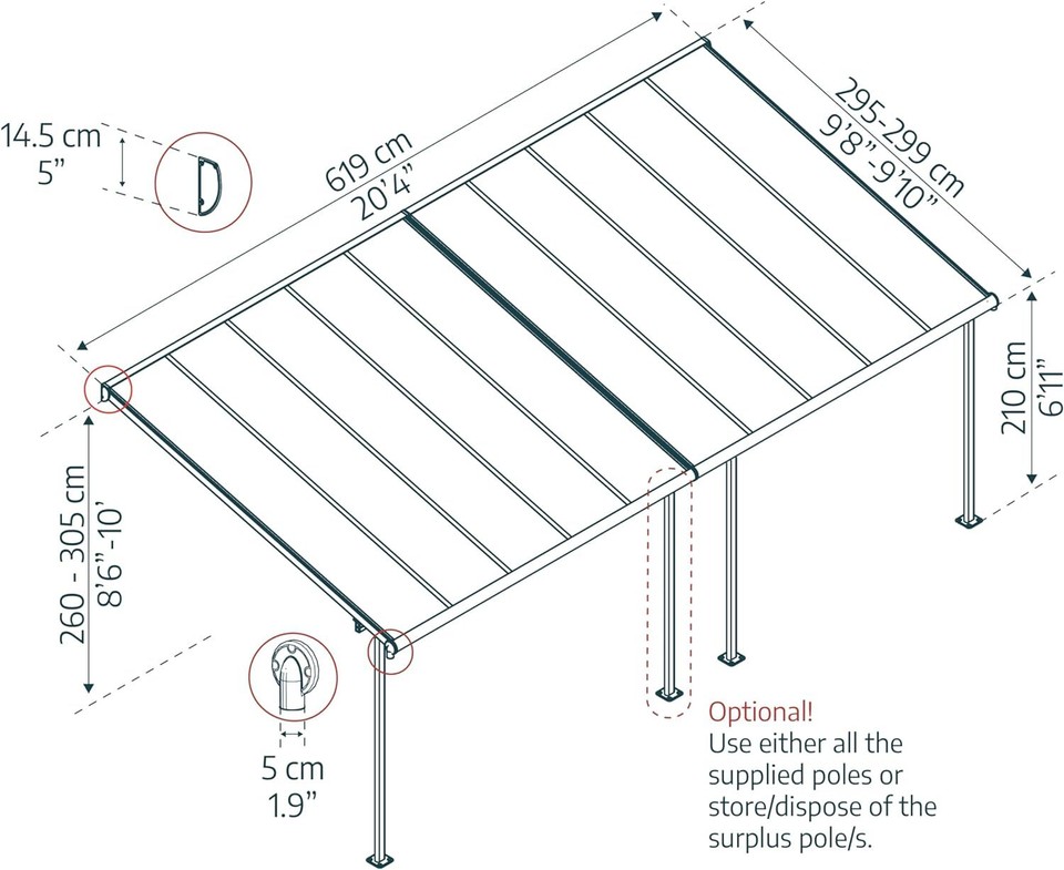 Tuscany Patio Cover Grey Aluminium Porch Door Canopy Pergola By Palram ...