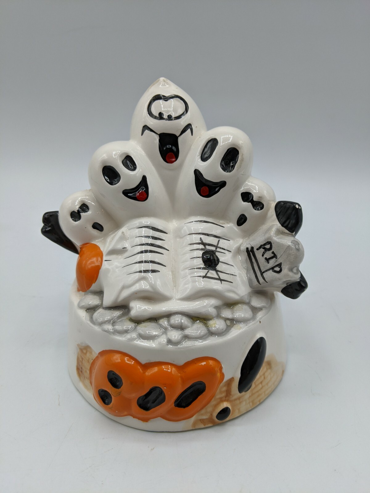 Vintage Halloween Music Box Ceramic Caroling Ghosts In Graveyard Boo ...