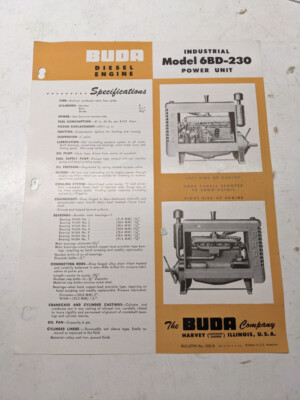 BUDA INDUSTRIAL DIESEL POWER UNIT SPECIFICATIONS SALES ENGINE 6BD-230 ...