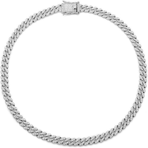 Silver 8MM 20" Diamond Cuban Link Chain Necklace Hip Hop Rapper Unisex ...