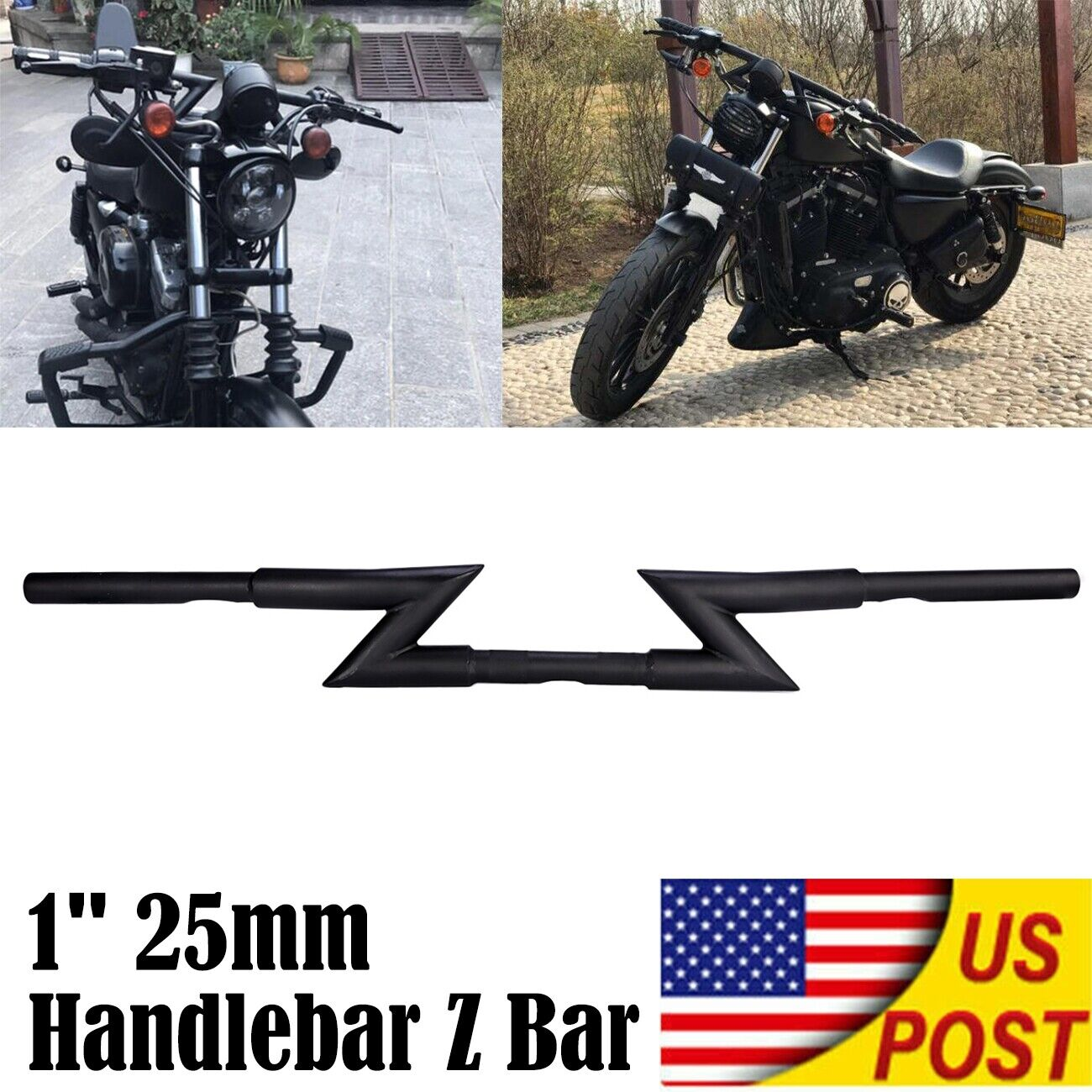 Black Motorcycle Drag Z Bar 1" Inch Handlebar For Harley Sportster Dyna ...