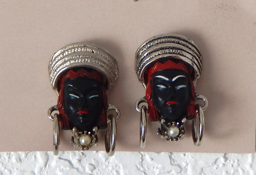 Vintage Clip On Earrings Unsigned Thai Selro Selin,i African Woman's ...