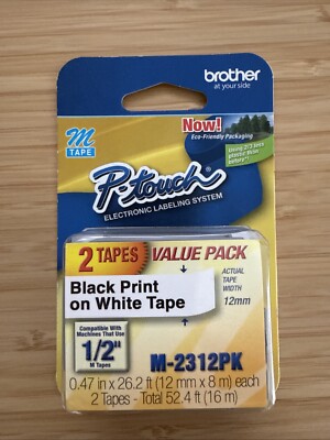 Brother P-touch M-2312Pk 1/2" White Label Tape (2 PACK) BRAND NEW ...
