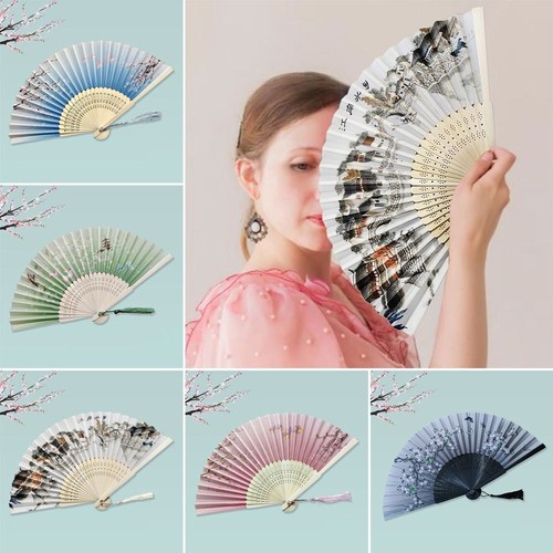 Colorful Vintage Folding Fan Shank Classical Dance Fan Clothing ...