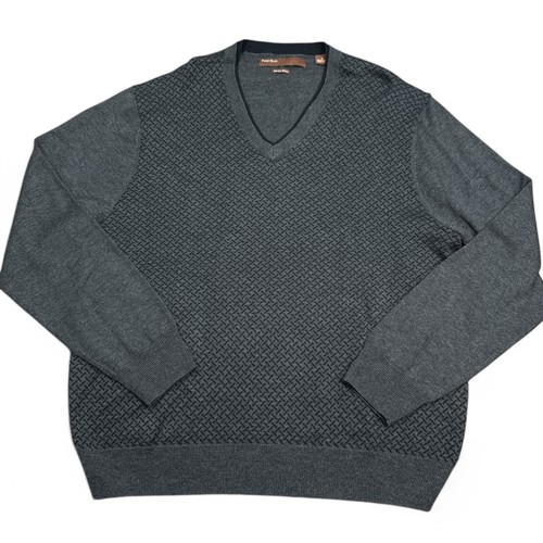 Perry Ellis Merino Wool Blend Sweater Mens Size XL Gray V Neck Knit ...