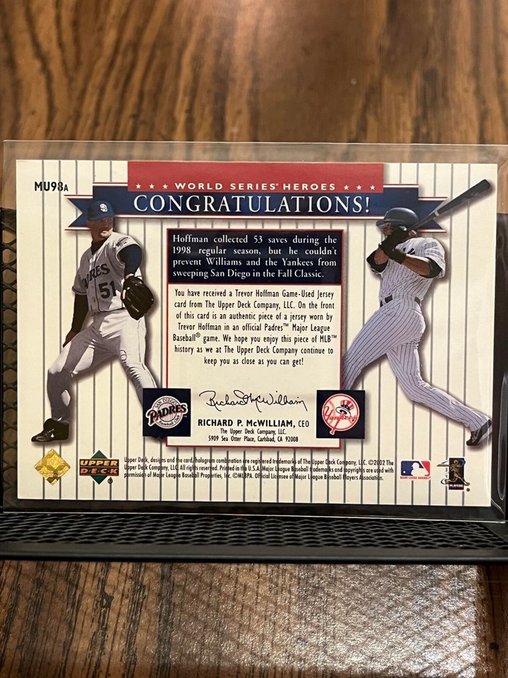 TREVOR HOFFMAN BERNIE WILLIAMS 2002 UD WORLD SERIES MATCH UPS JERSEY ...