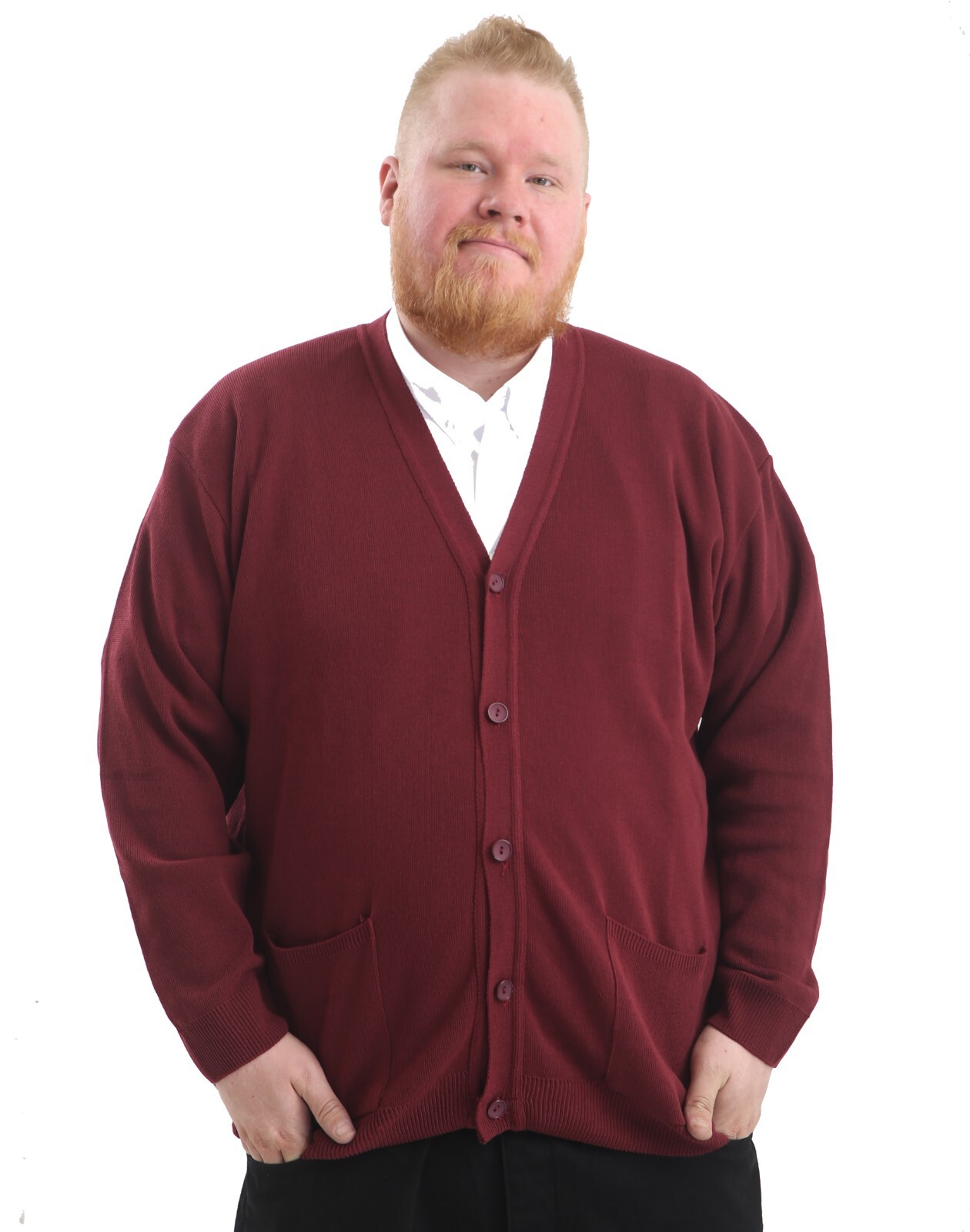 Big Size Mens Cardigan 2 Pockets Classic Long Sleeve Button Up Plus 2XL ...